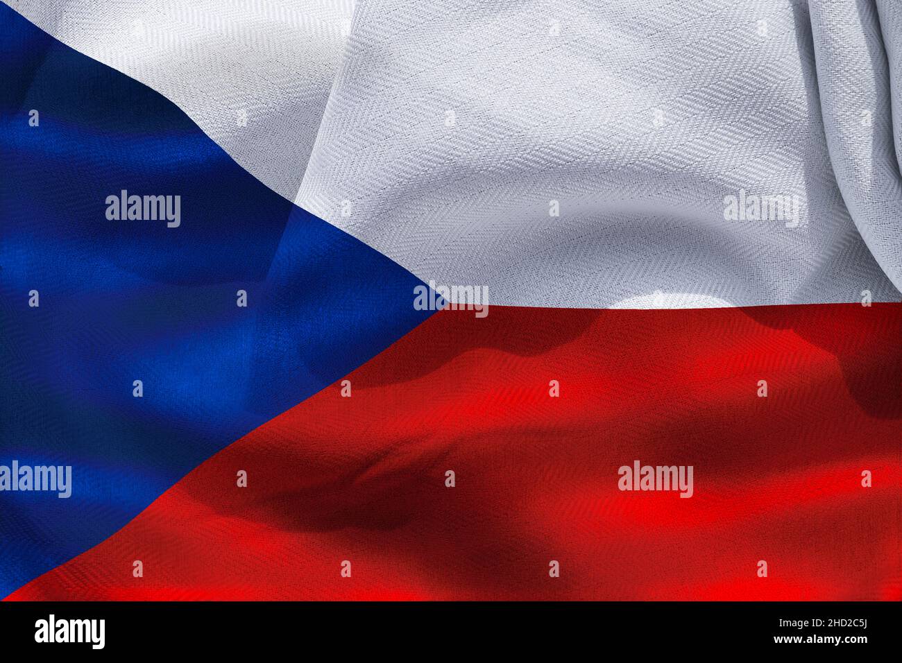 A 3D illustration of the realistic waving fabric flag of Czechia ...