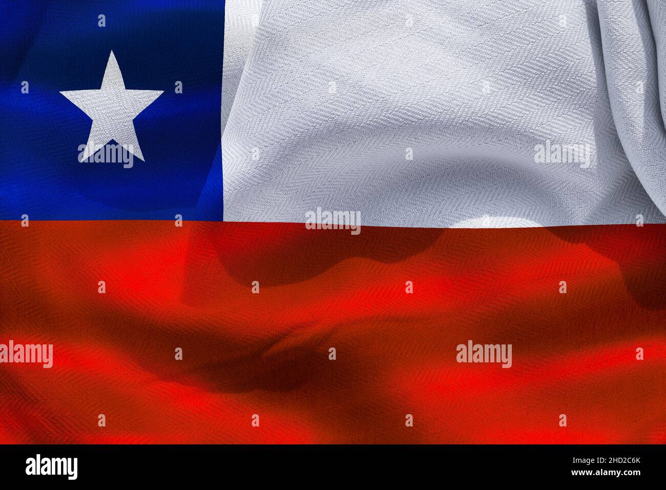 A 3D illustration of the realistic waving fabric flag of Chile ...