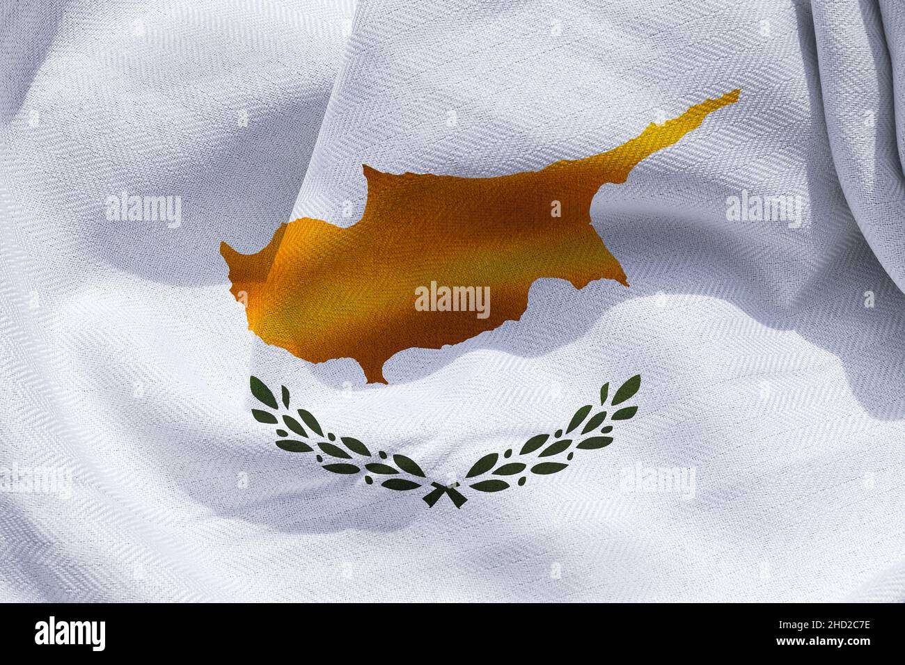 A 3D illustration of the realistic waving fabric flag of Cyprus ...