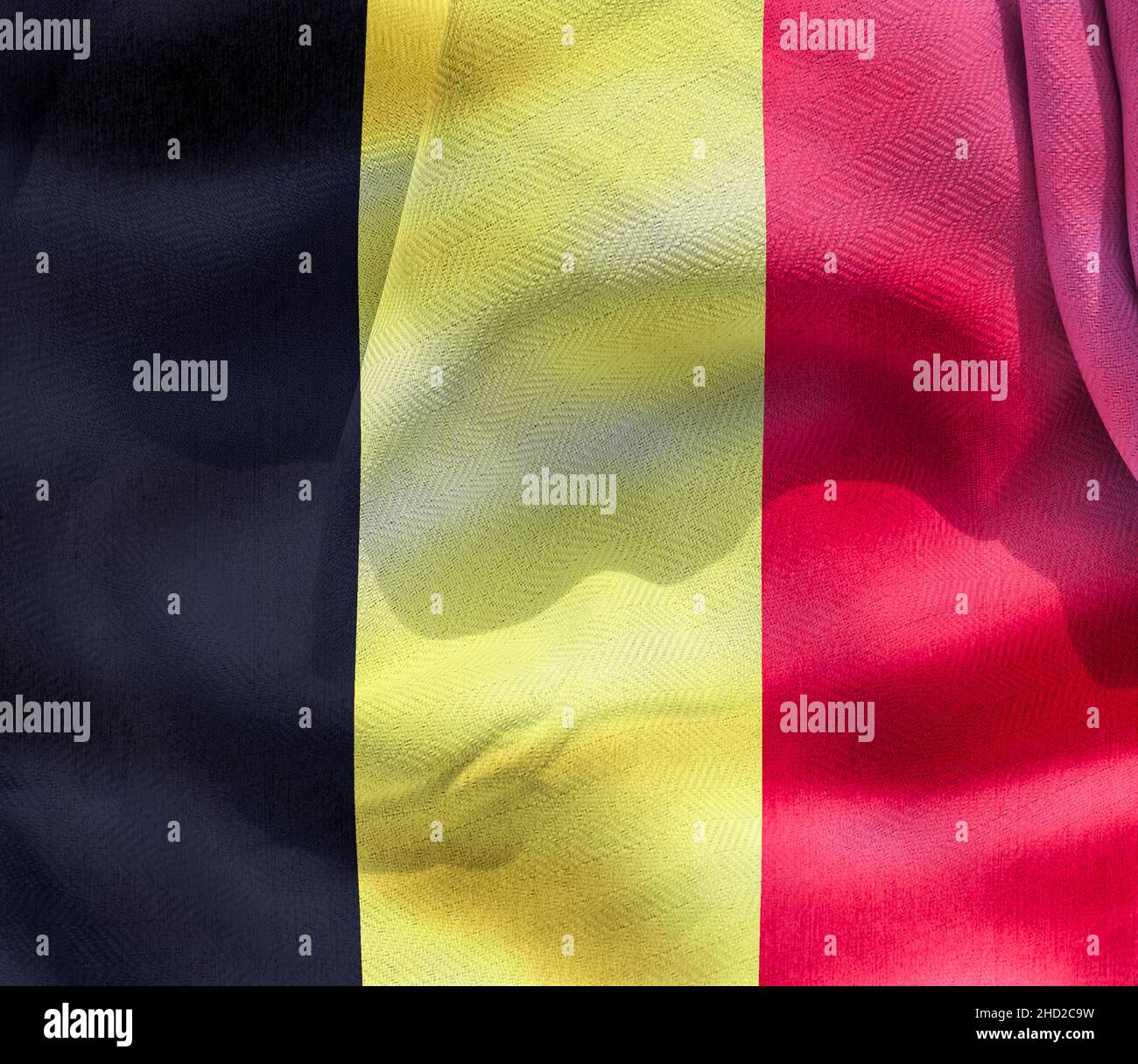A 3D illustration of the realistic waving fabric flag of Belgium ...