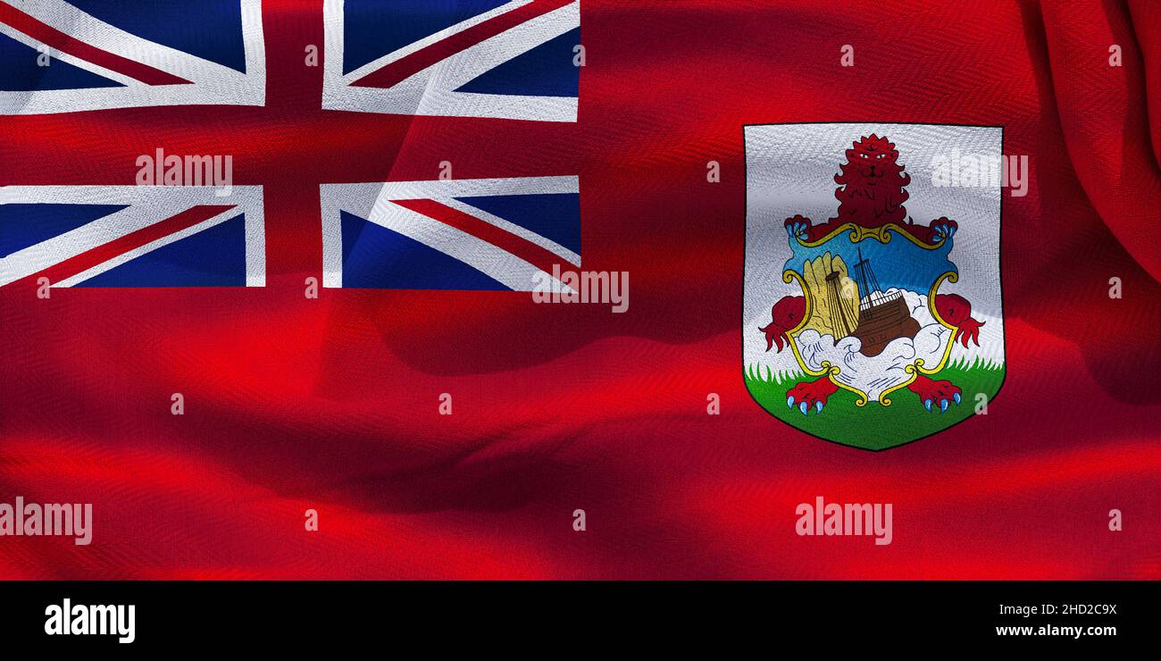A 3D illustration of the realistic waving fabric flag of Bermuda ...