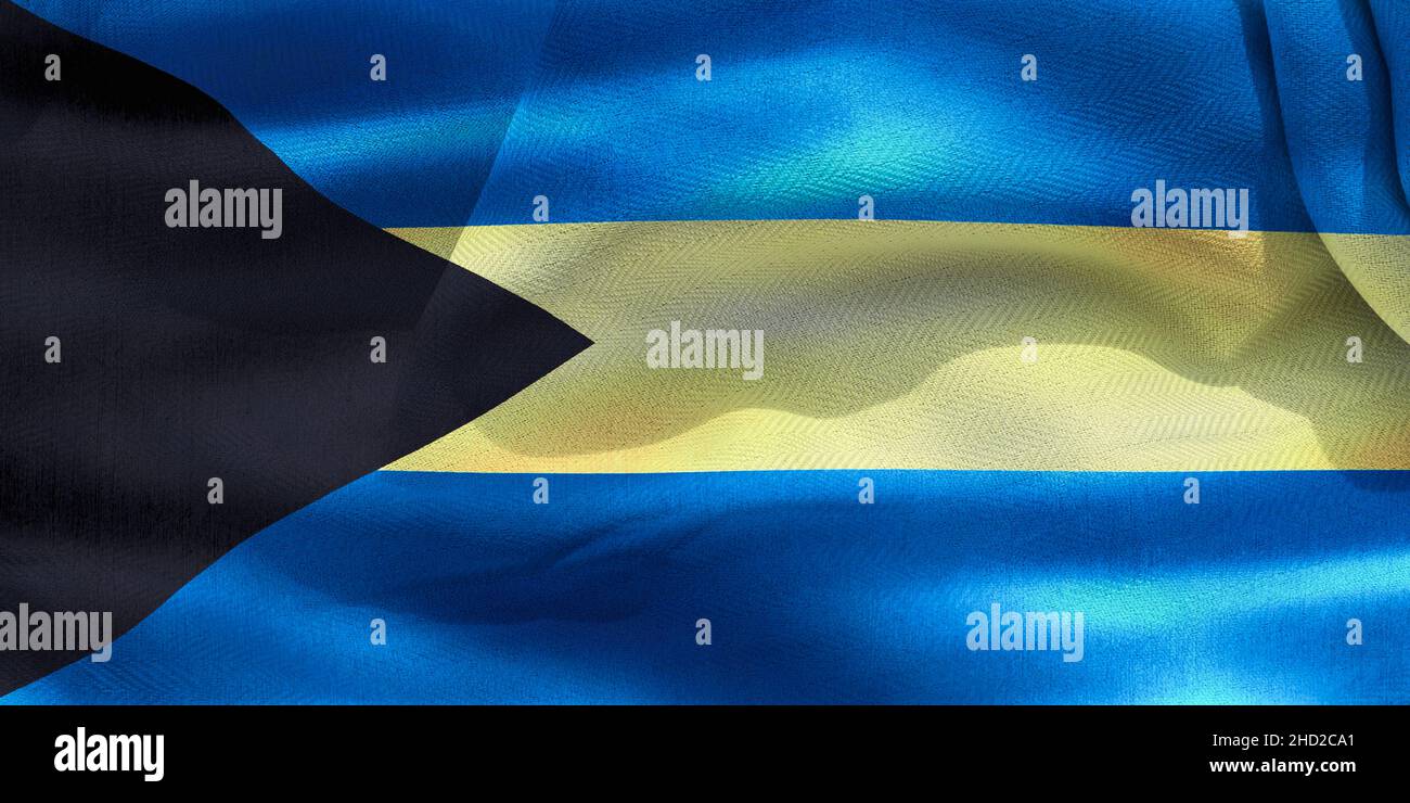 A 3D illustration of the realistic waving fabric flag of Bahamas ...