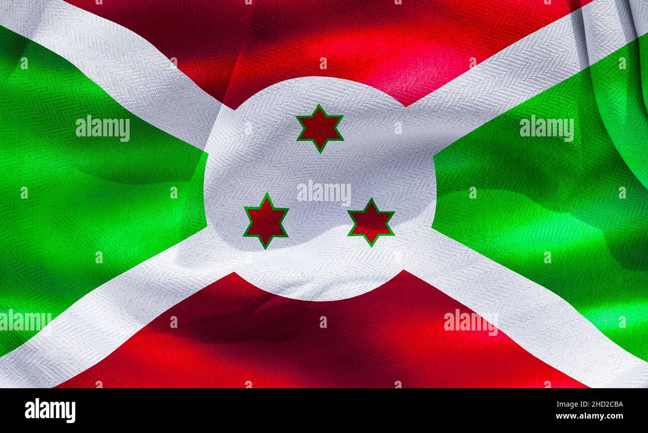 A 3D illustration of the realistic waving fabric flag of Burundi ...