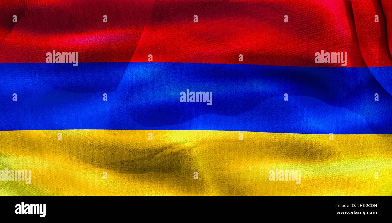 A 3D illustration of the realistic waving fabric flag of Armenia ...