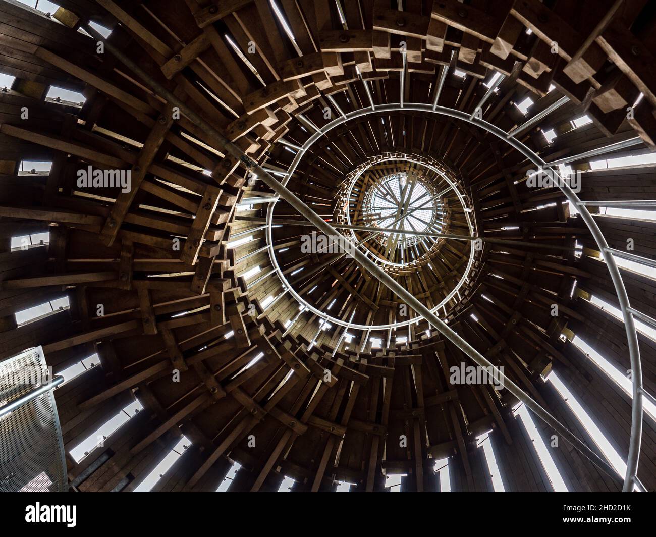 Acacia tower steel staircase in middle of tubus. Stairs construction in ...