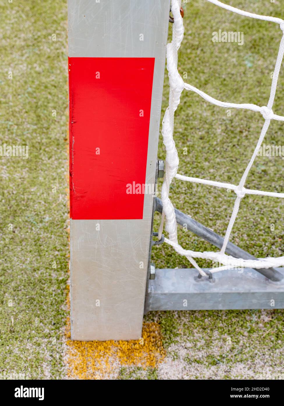 Frame and net of a soccer goal. Soccer or football goal net. Outdoor ...