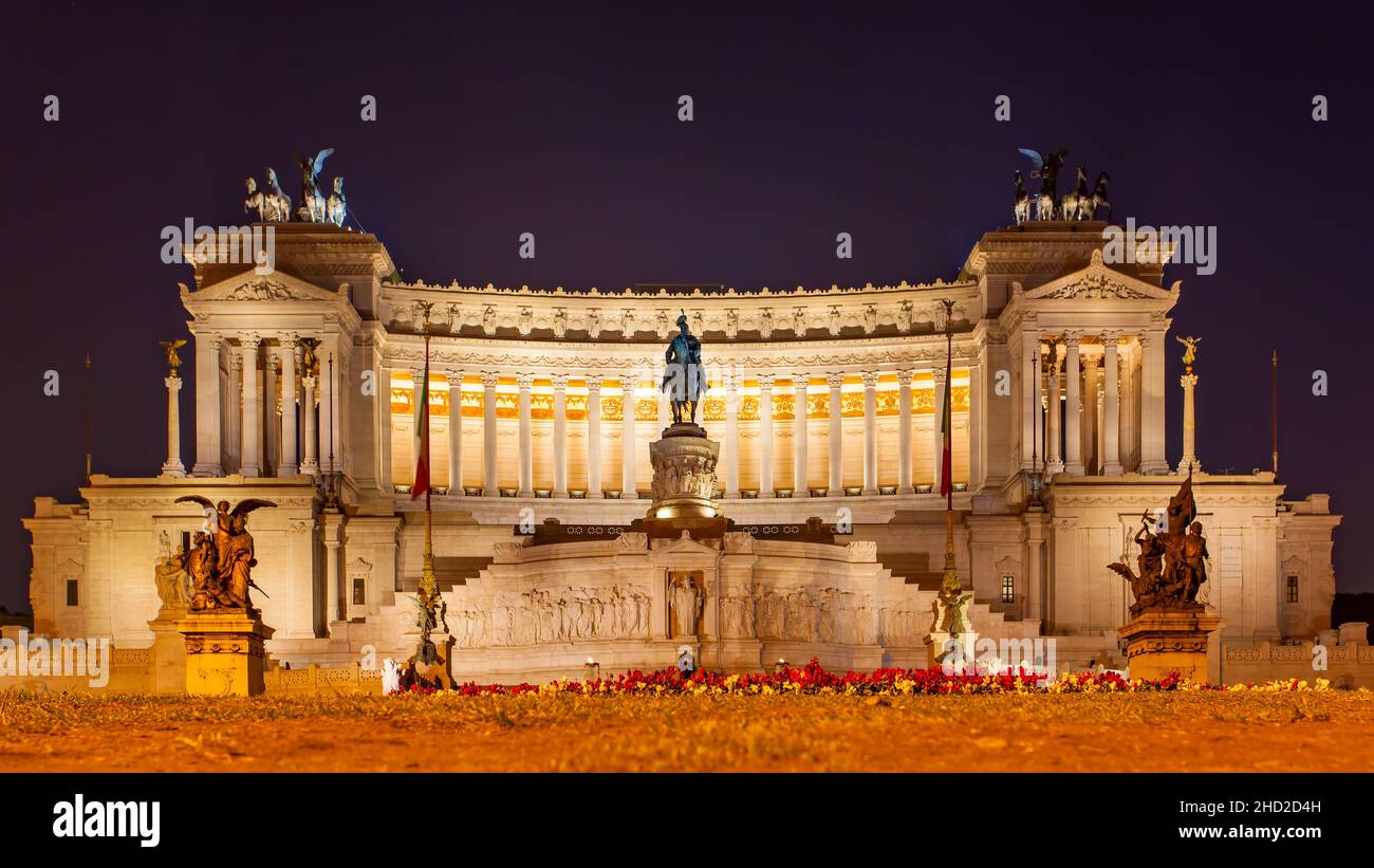 The Victor Emmanuel II National Monument in Rome at night. Italy Stock ...