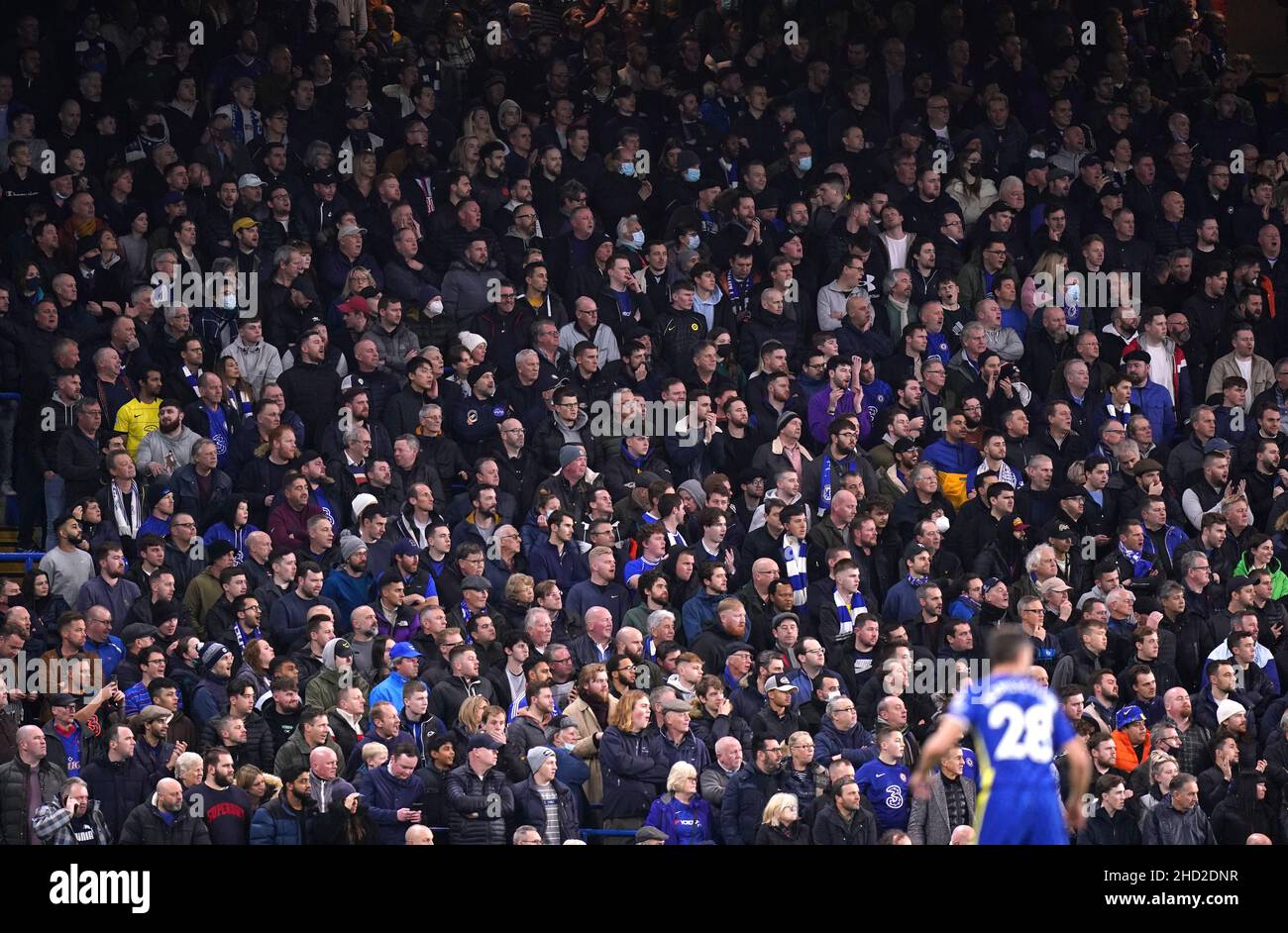 Fans in the Safe Standing Area watch the action during the Premier ...