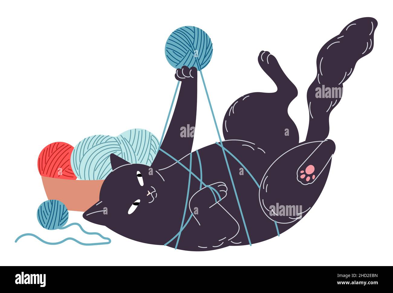 Cat got tangled in thread playing with the ball Stock Vector Image ...