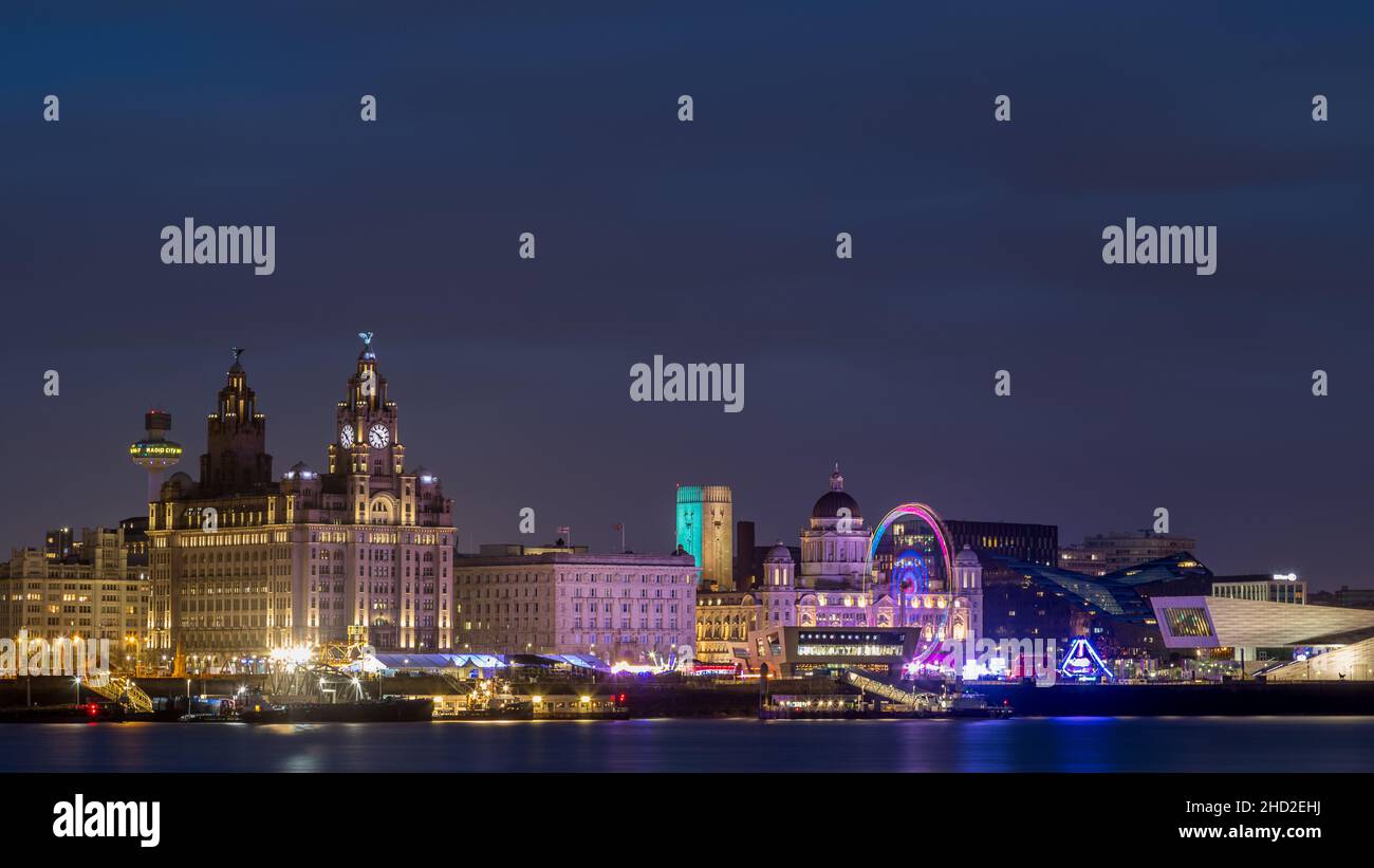 Liverpool Skyline At Night Liverpool Water Front Print By Wayne