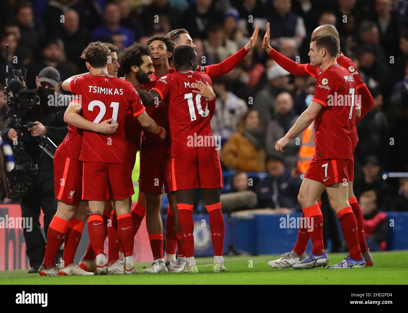 London, UK. 2nd Jan, 2022. Mohamed Salah of Liverpool celebrates ...