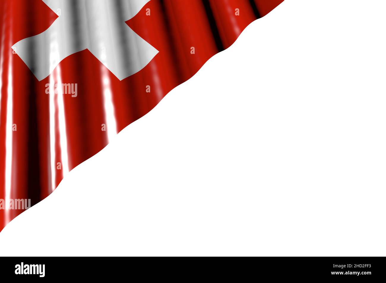 cute glossy flag of Switzerland with large folds lie in left top corner ...