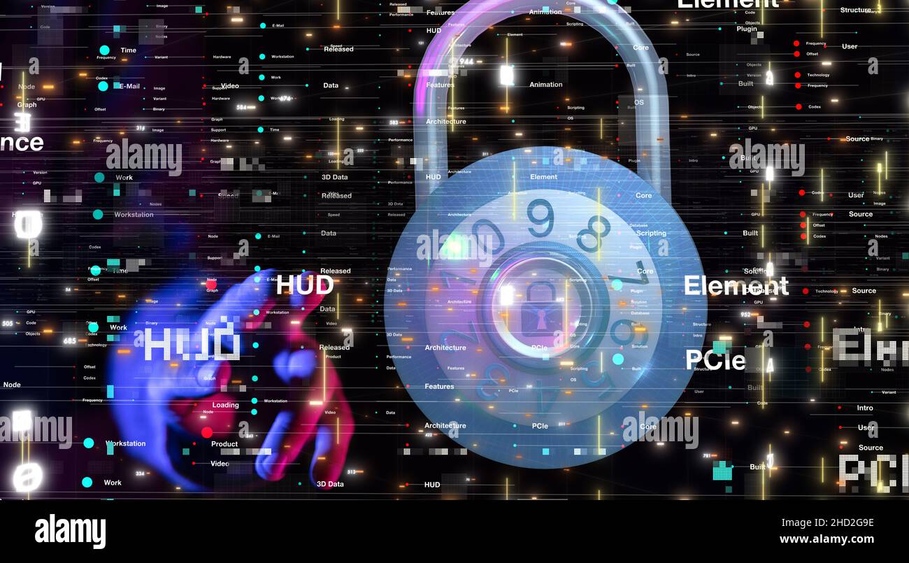 3d illustration of cybersecurity and network protection icon Stock ...