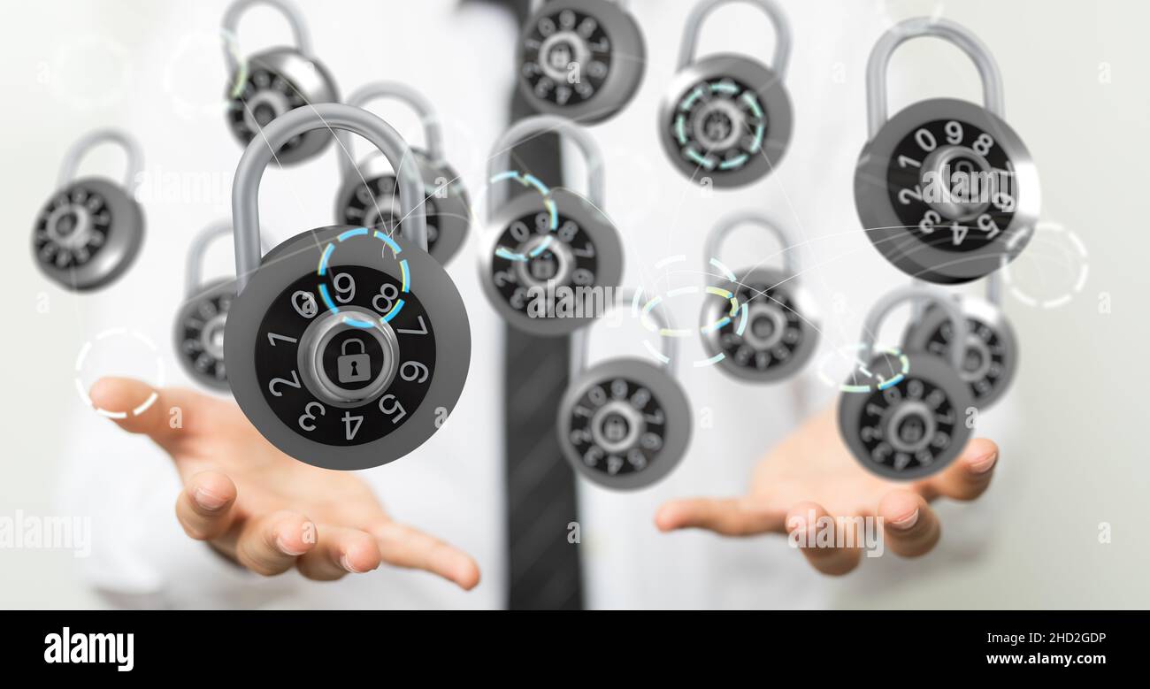 3d illustration of cybersecurity and network protection with a ...