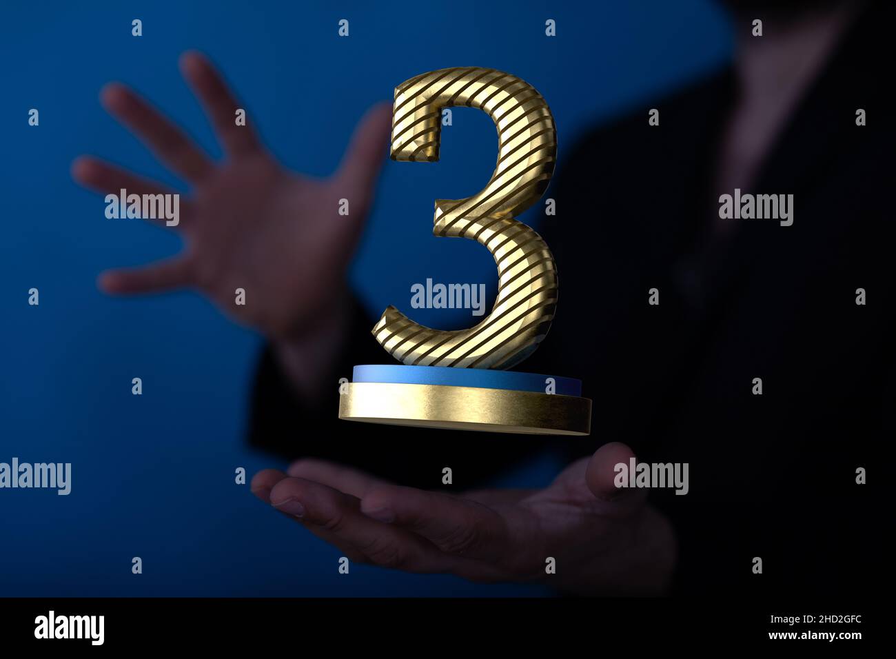 3D rendering of the 3rd award in hand Stock Photo - Alamy