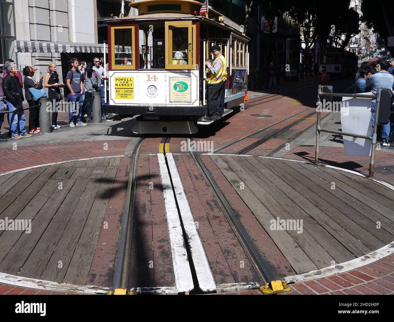 Cable car tram approaching turn table in the street Stock Photo - Alamy