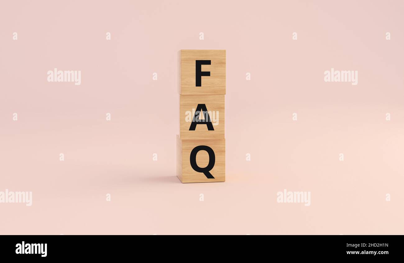 Question concept. FAQ on wooden blocks on pink background. 3D ...