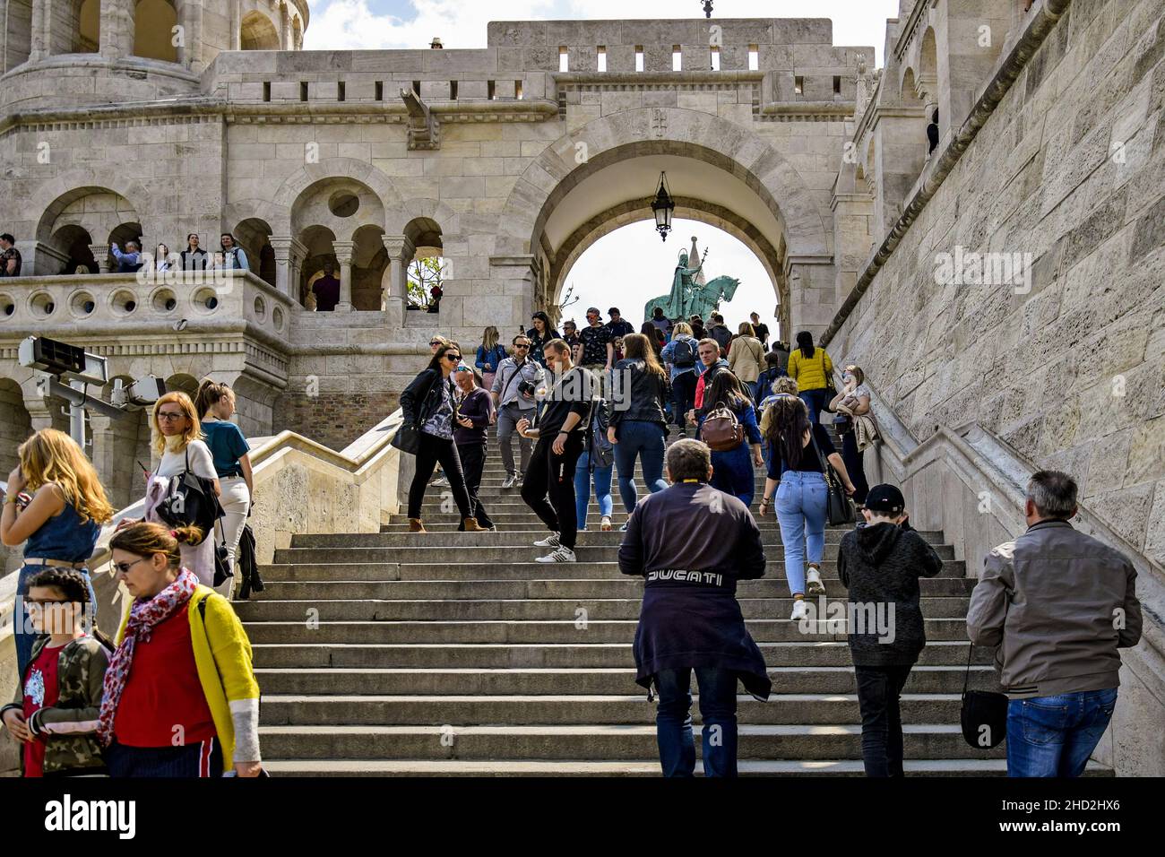 Budapest, Hungary, may, 2019: Tourists climb the stairs to observation ...