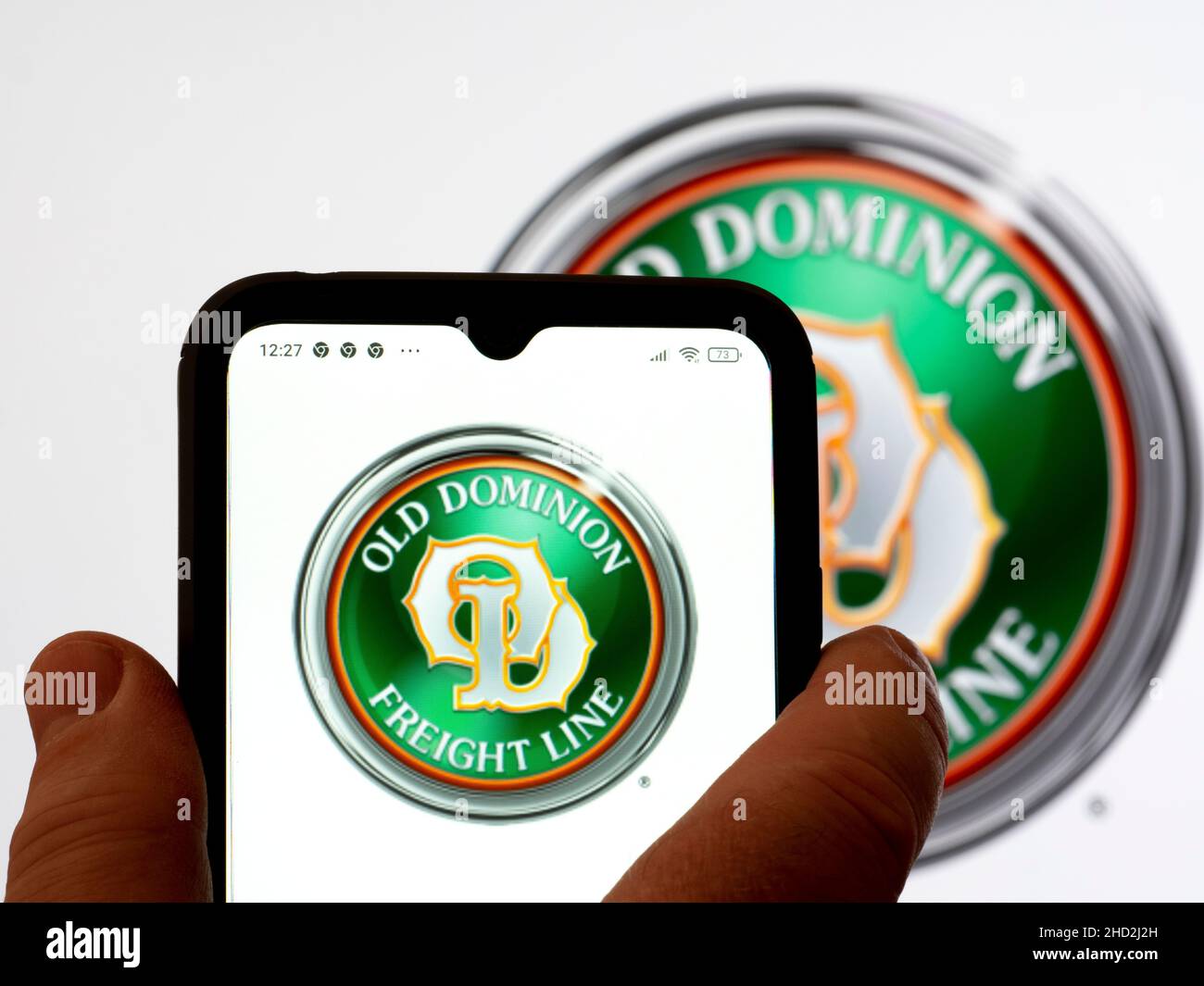 In this photo illustration an Old Dominion Freight Line, Inc. logo seen ...