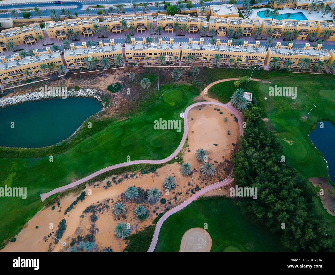 Aerial view of Al Hamra golf course and famous residential area Al ...
