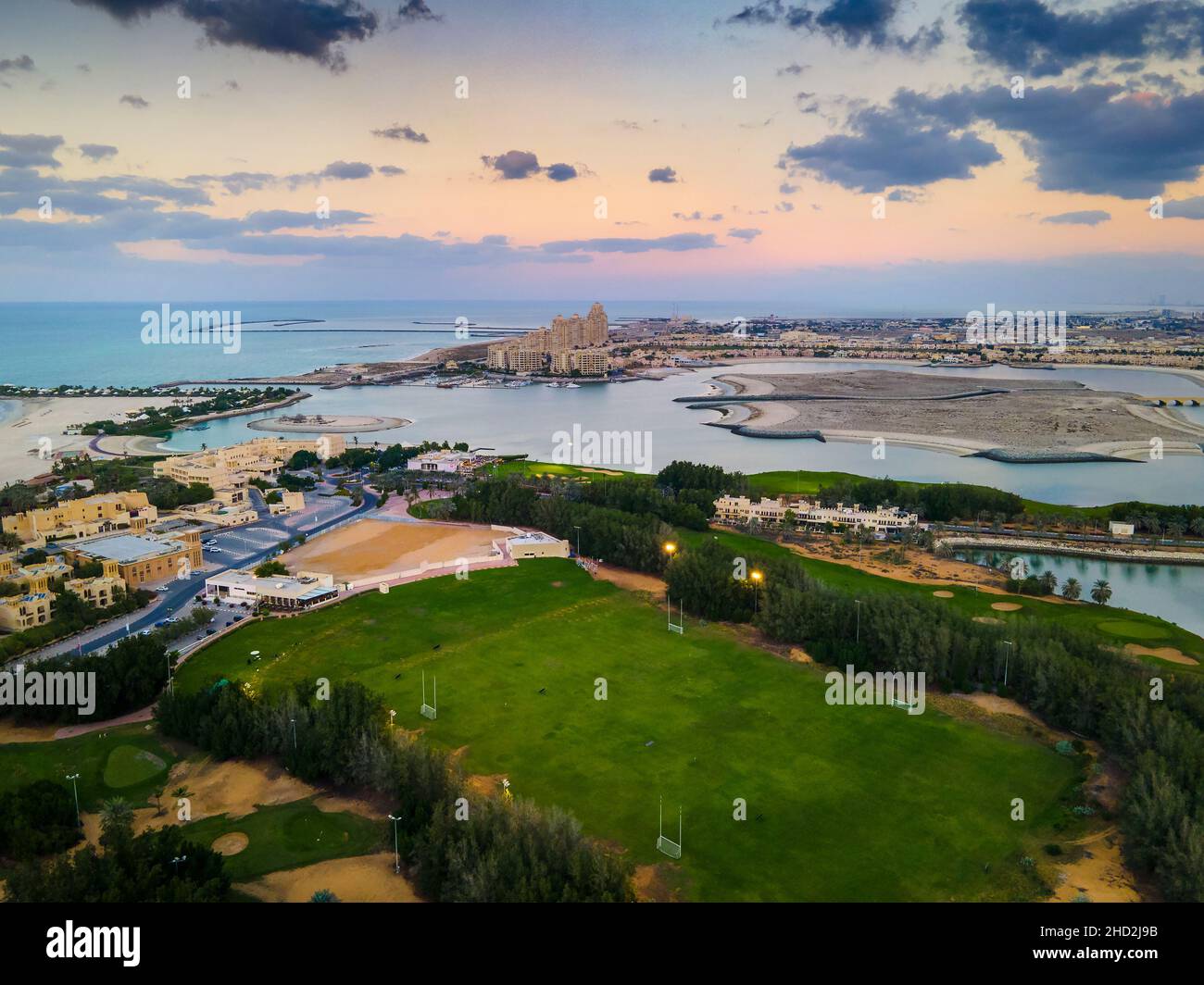 Aerial view of Al Hamra golf course and famous residential area Al ...
