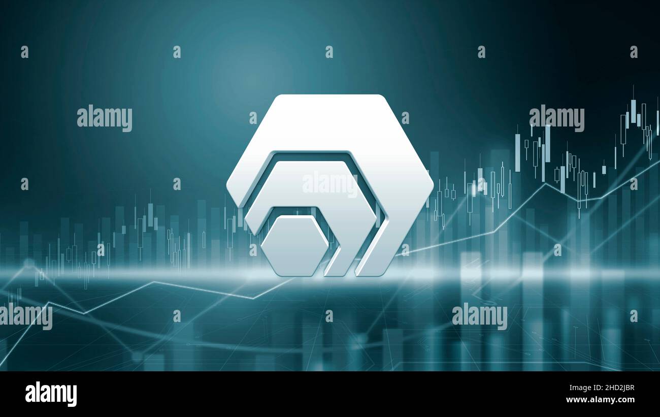 3D rendering hex cryptocurrency coin on colorful background ...