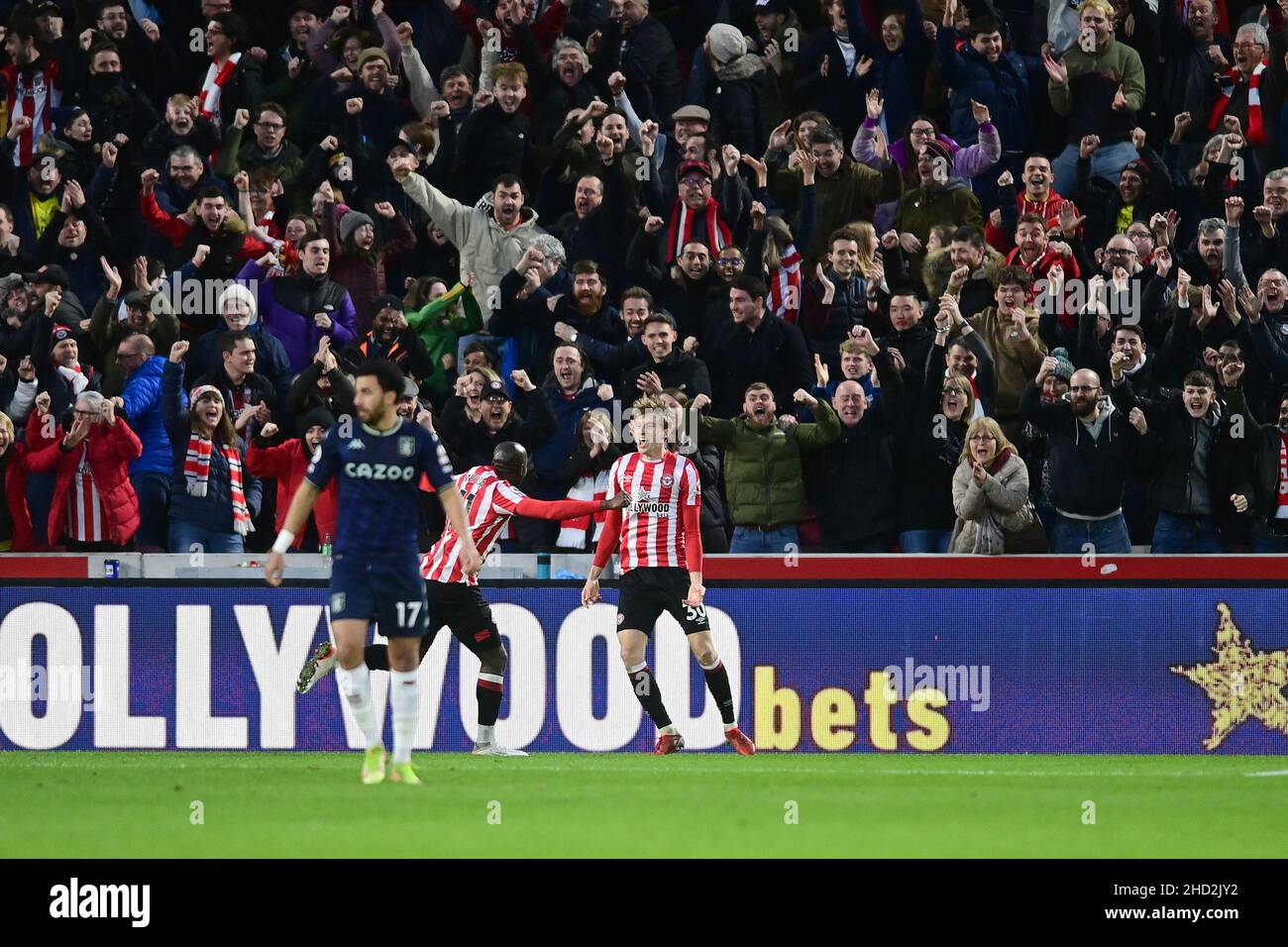 Mads Roerslev #30 of Brentford celebrates scoring his side's second ...
