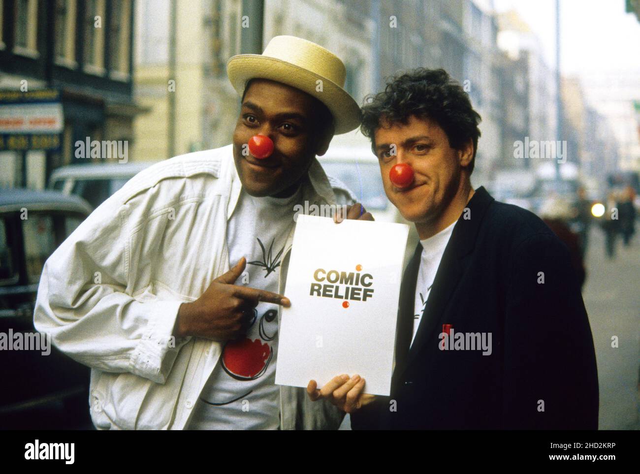 Comedians Lenny Henry and Griff Rhys-Jones wearing 'Comic Relief' red ...