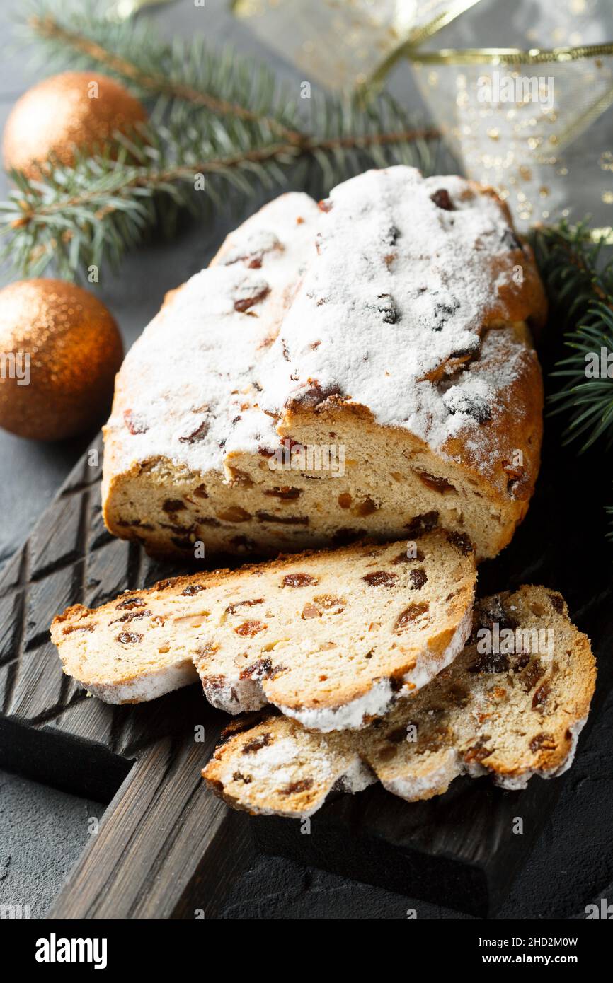 Traditional festive stollen bread with dried fruits Stock Photo - Alamy