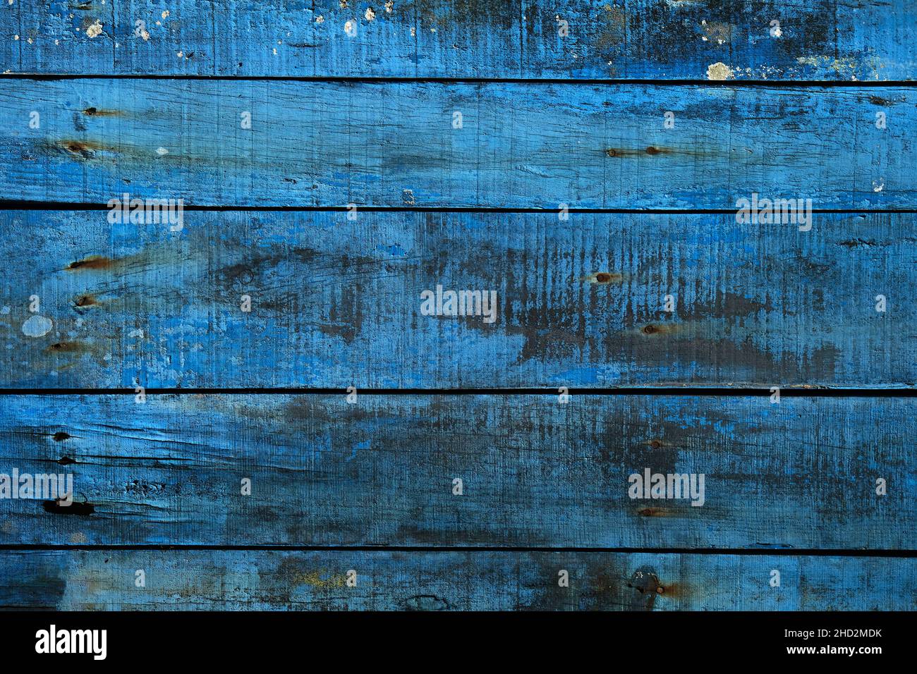 Old blue painted wooden planks wall with lichens, rustic background or ...