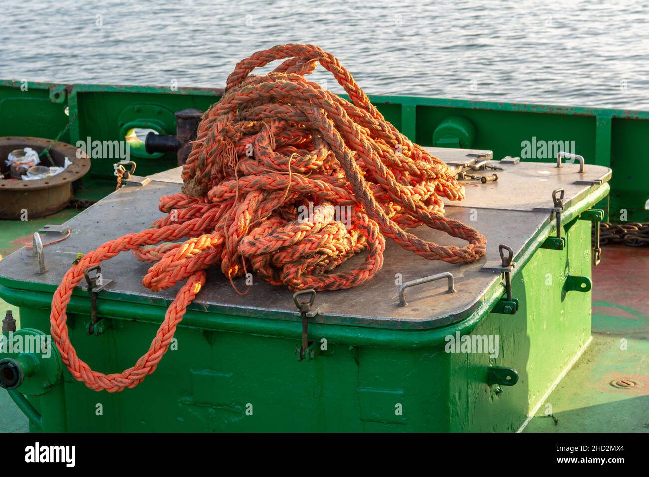 Ship rope on the deck of a vessel Stock Photo - Alamy