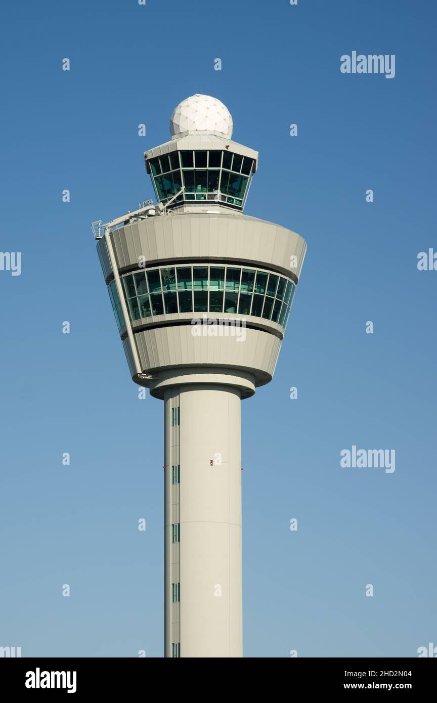 Air traffic control tower for flights managment at airport Schiphol in ...
