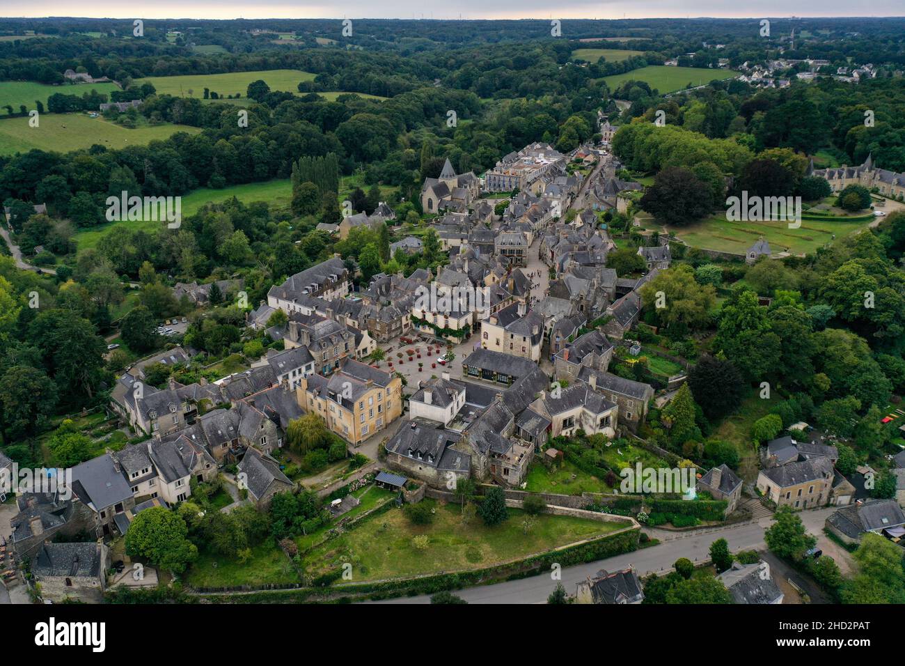 aerial view on the village of rochefort en terre on morbihan in ...