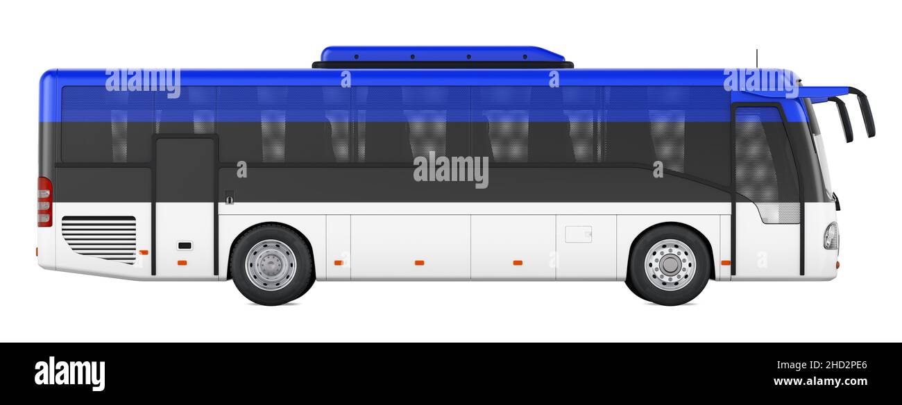 Bus travel in Estonia, Estonian bus tours, concept. 3D rendering isolated on white background ...