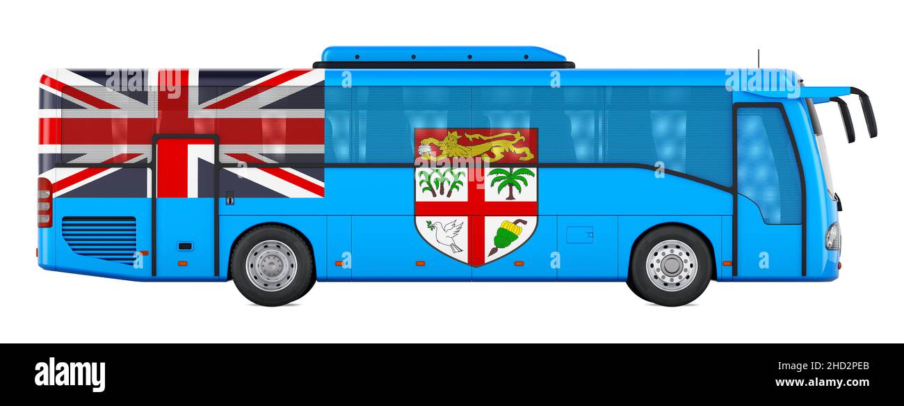 Bus travel in Fiji, Fijian bus tours, concept. 3D rendering isolated on ...
