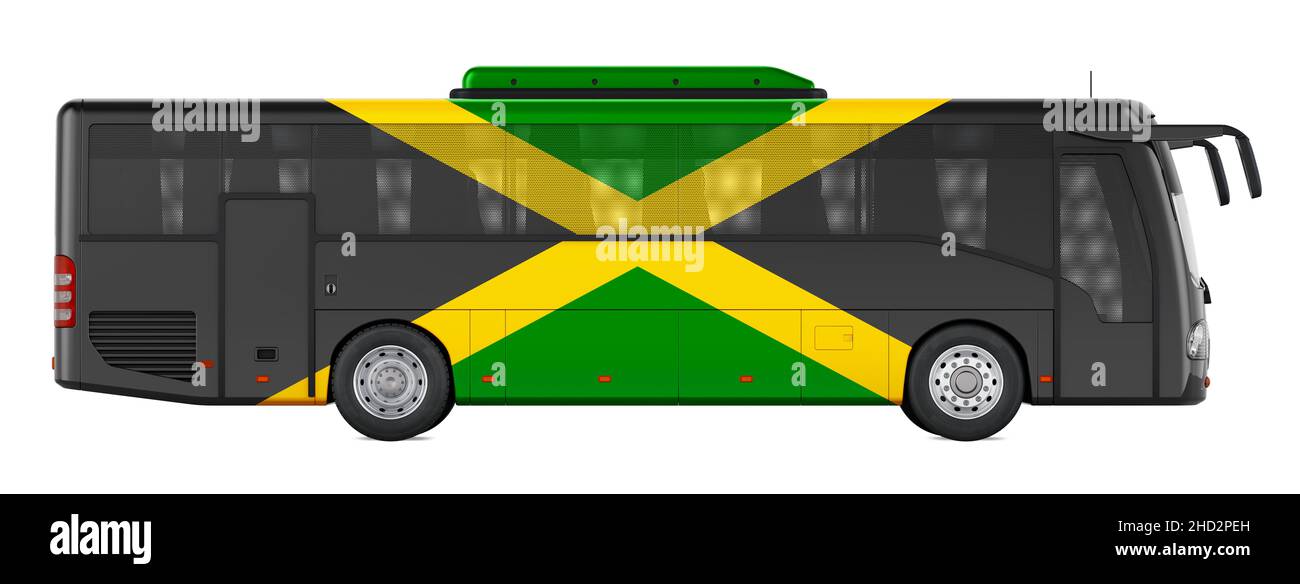 Bus travel in Jamaica, Jamaican bus tours, concept. 3D rendering ...
