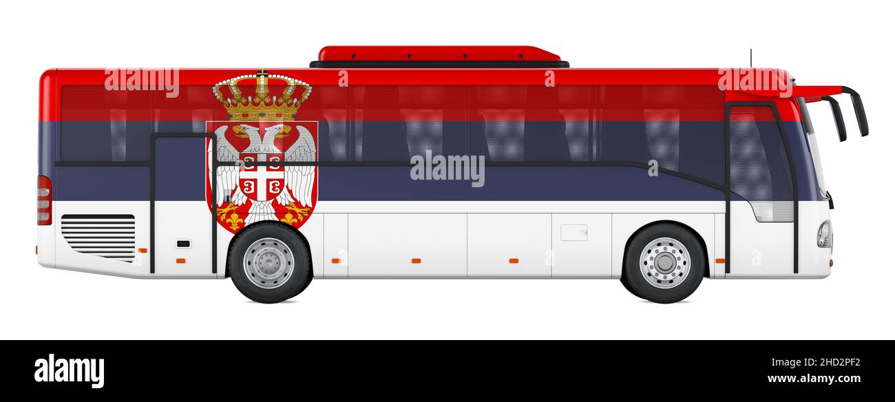 Bus travel in Serbia, Serbian bus tours, concept. 3D rendering isolated ...