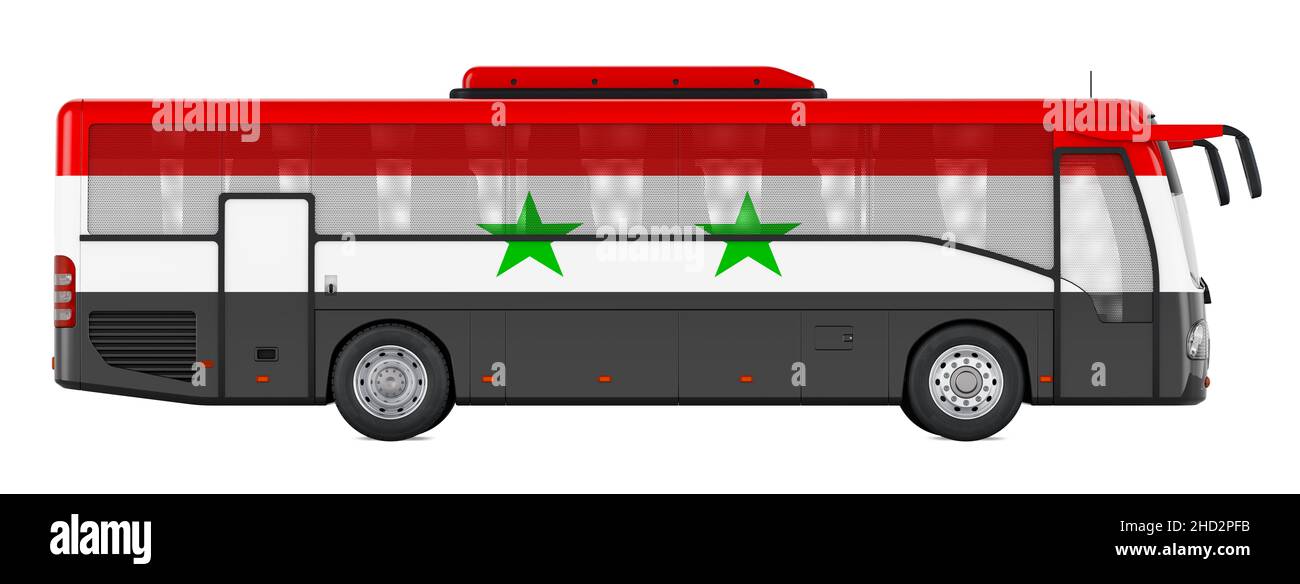 Bus travel in Syria, Syrian bus tours, concept. 3D rendering isolated ...