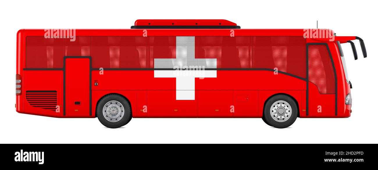 Bus travel in Switzerland, Swiss bus tours, concept. 3D rendering ...