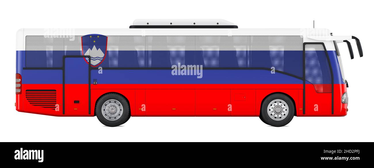 Bus travel in Slovenia, Slovenian bus tours, concept. 3D rendering ...