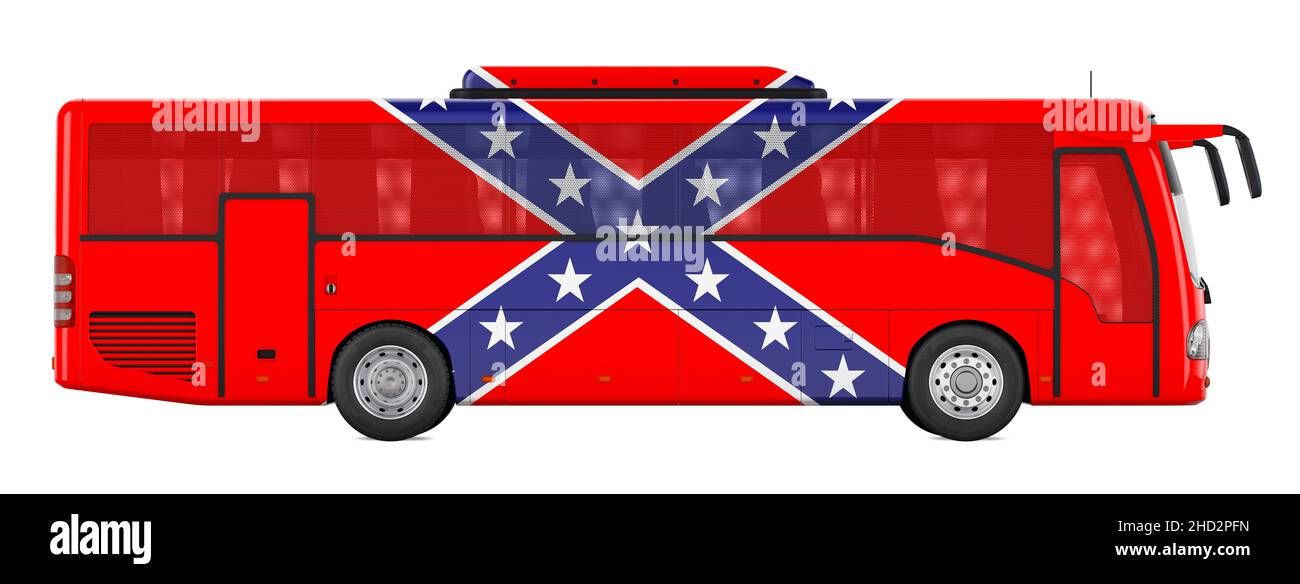 Bus with Confederate States of America flag. 3D rendering isolated on ...