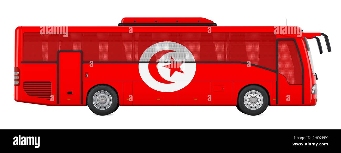 Bus travel in Tunisia, Tunisian bus tours, concept. 3D rendering ...