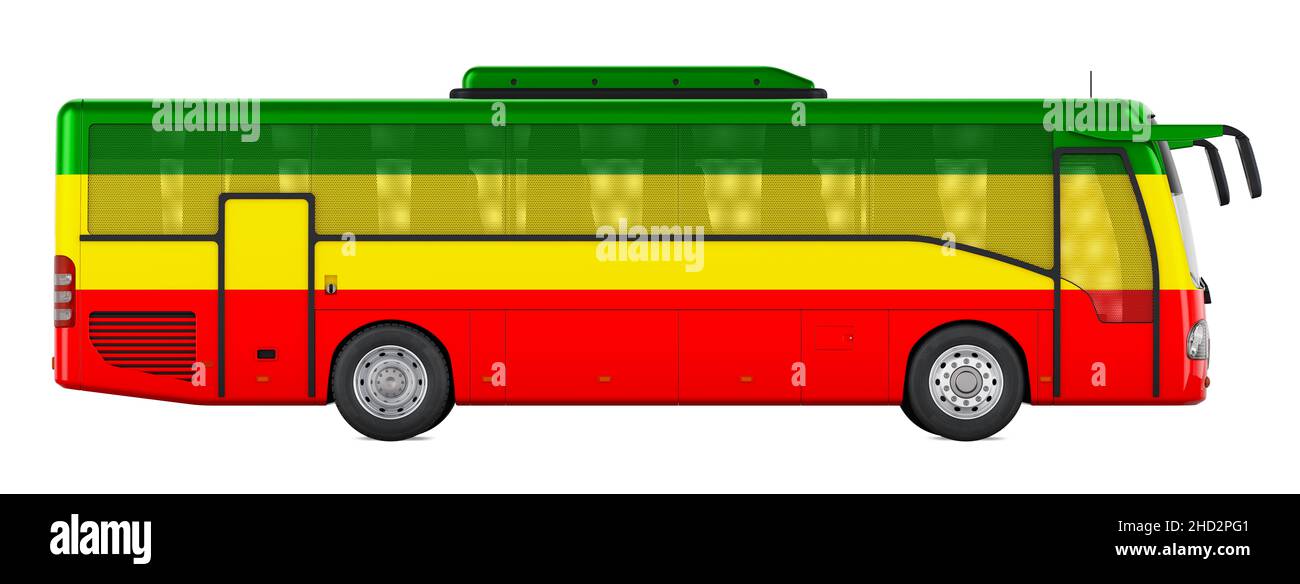 Bus with Rastafarian flag. 3D rendering isolated on white background ...
