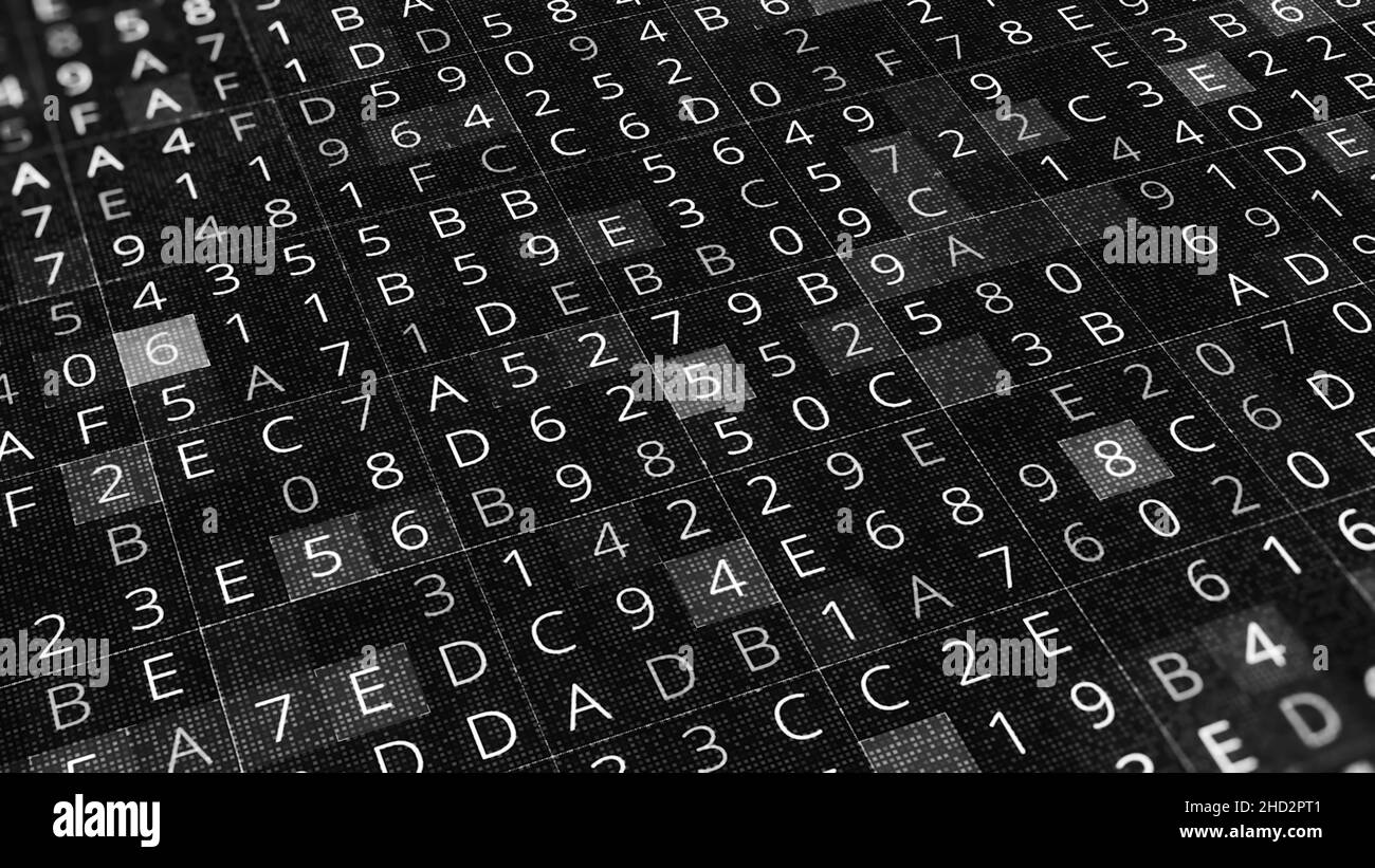 Background of changing numbers and letters. Animation. Black and white background of changing ...