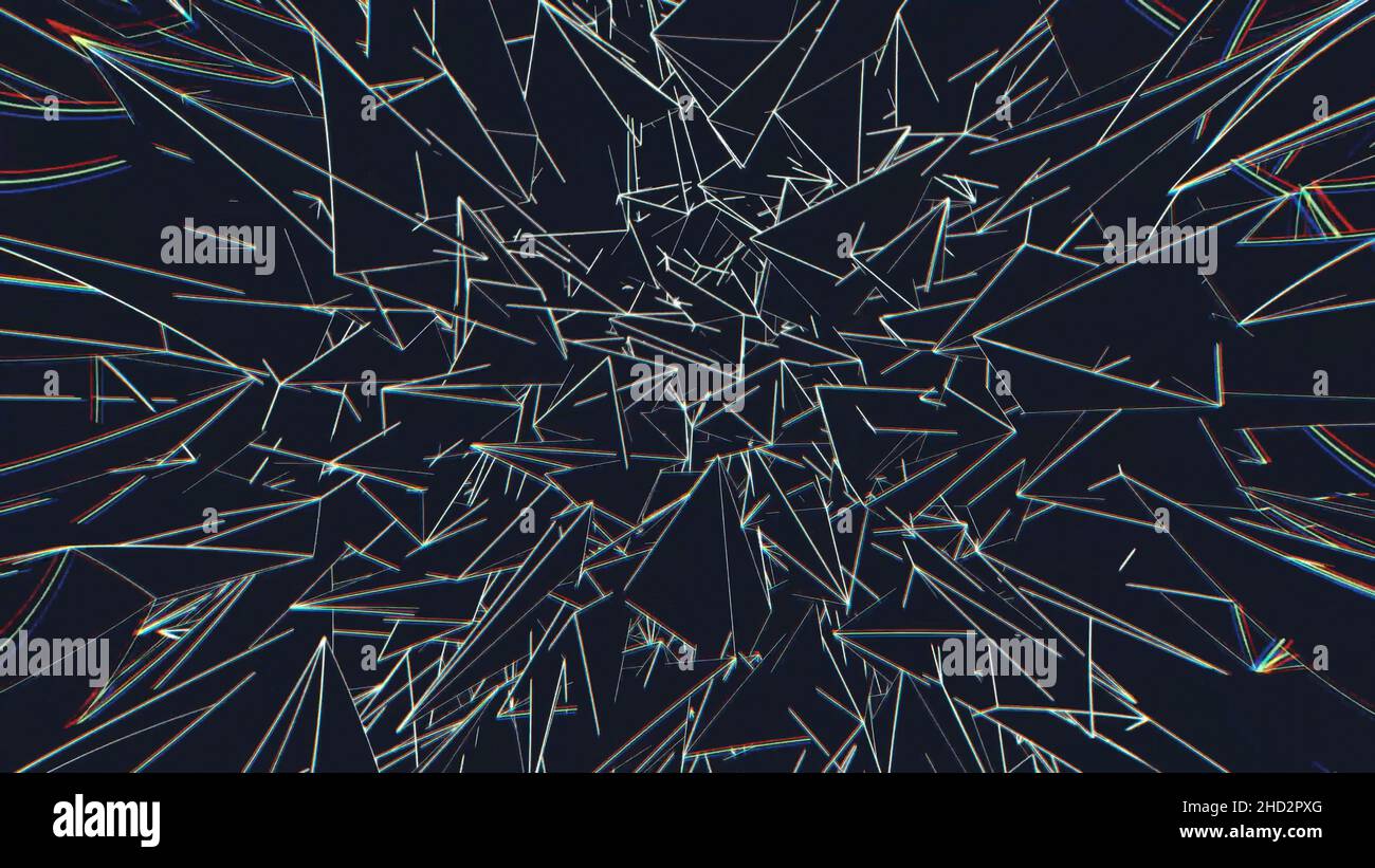 Abstract space of moving sharp triangles. Animation. Dark sharp ...