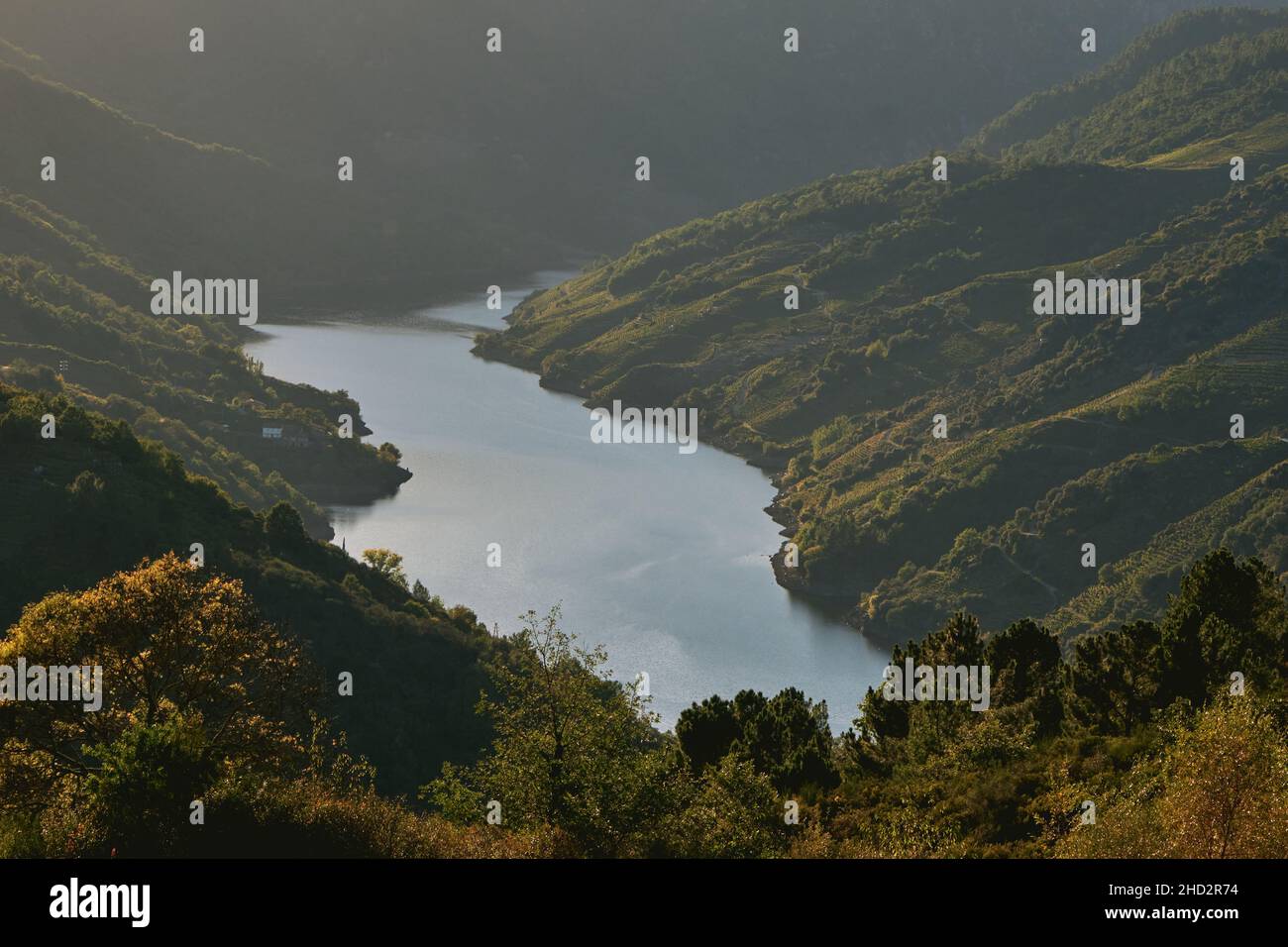 Sil river canyon landscape in Ribeira Sacra, Galicia, Spain Stock Photo ...