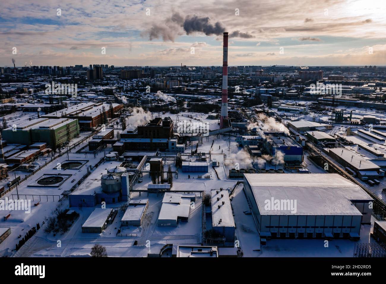 Industrial landscape aerial view. Warehouses and workshops Stock Photo ...