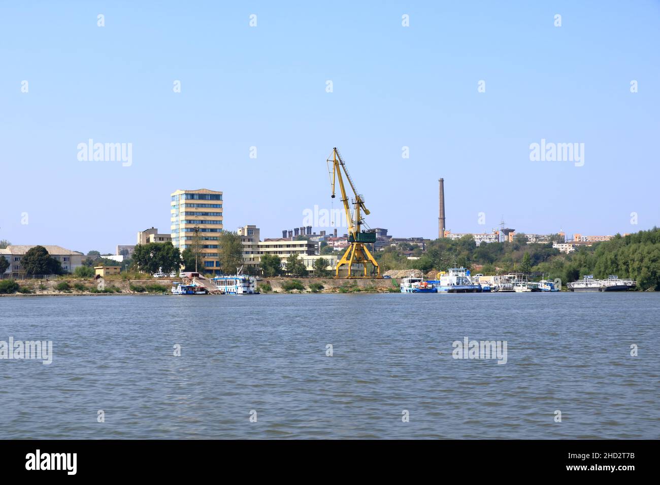 September 13 2021 - Tulcea in Romania: Industrial cargo port skyline ...