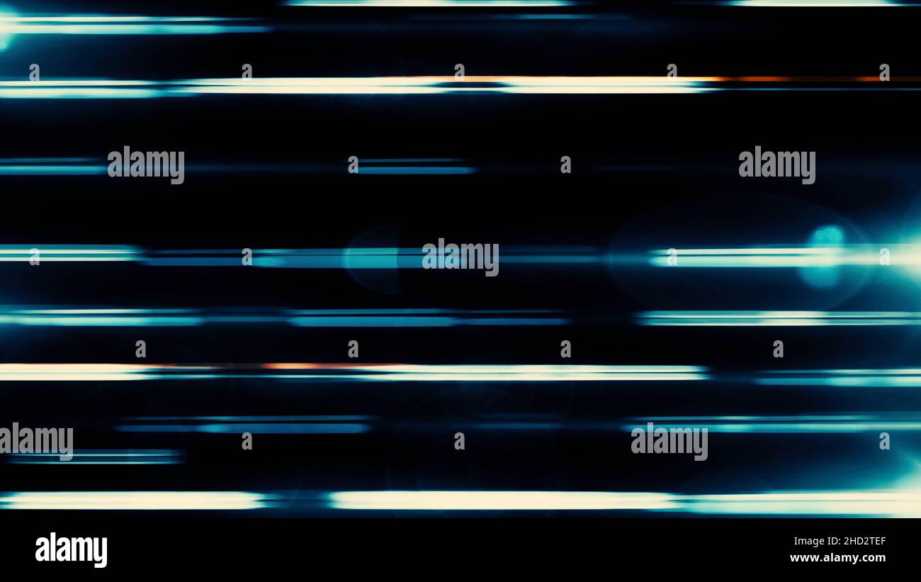 Abstract, blue neon light horizontal lines background. Black background ...