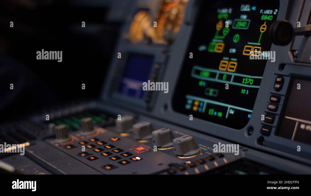 Autopilot control element of an airliner. Panel of switches on an ...